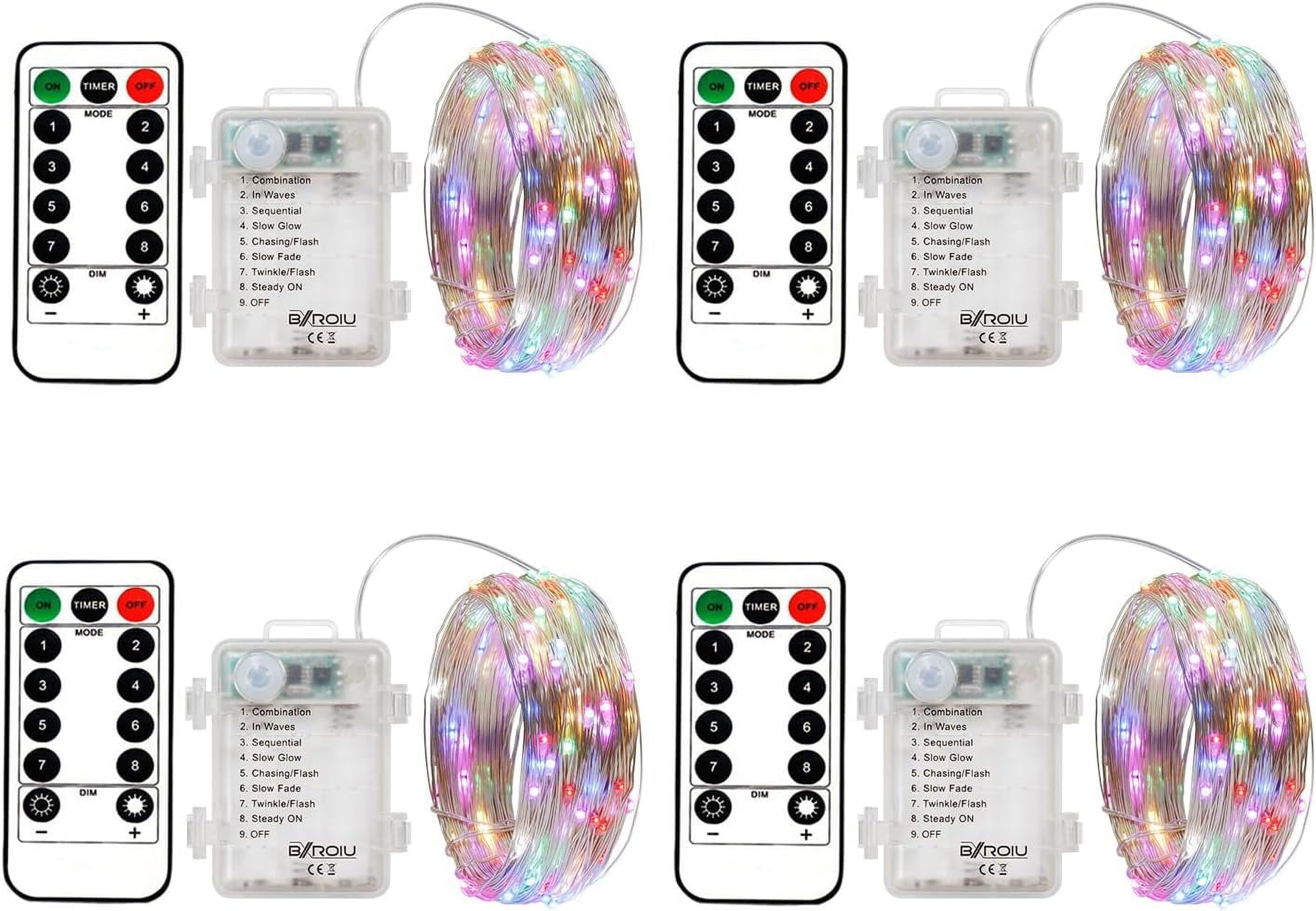 4 x Fairy Lights Battery Operated 8 Lighting Modes,50LEDs,16.4Ft/5 Meters Silver Wire String ...