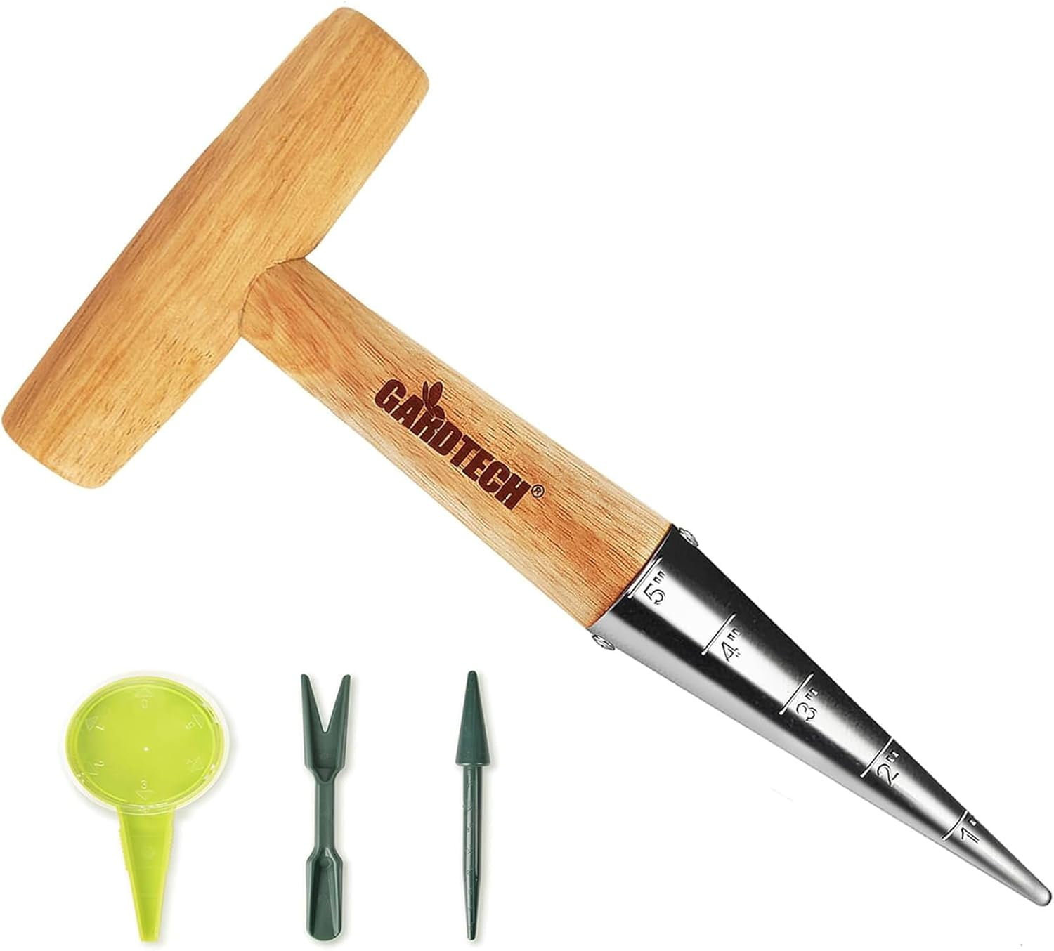 4 x Flower Bulb Planting Wood Tools, Stainless Steel Dibber with ...