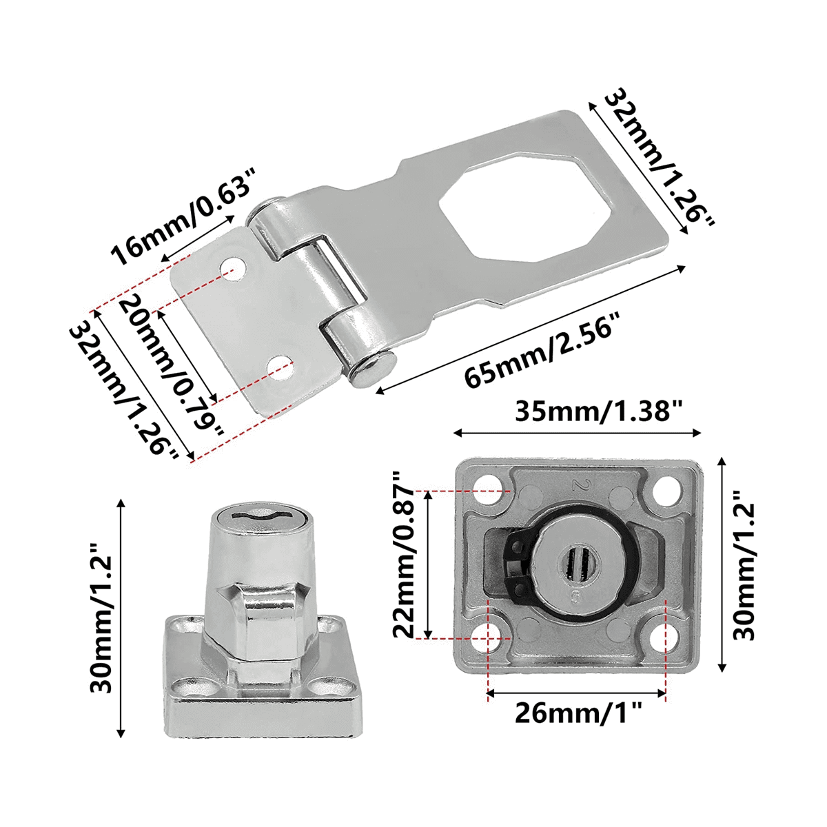 4 x Hasp Locks 8 x Keys 24 x Mounting Screws-Silver - Walmart.com