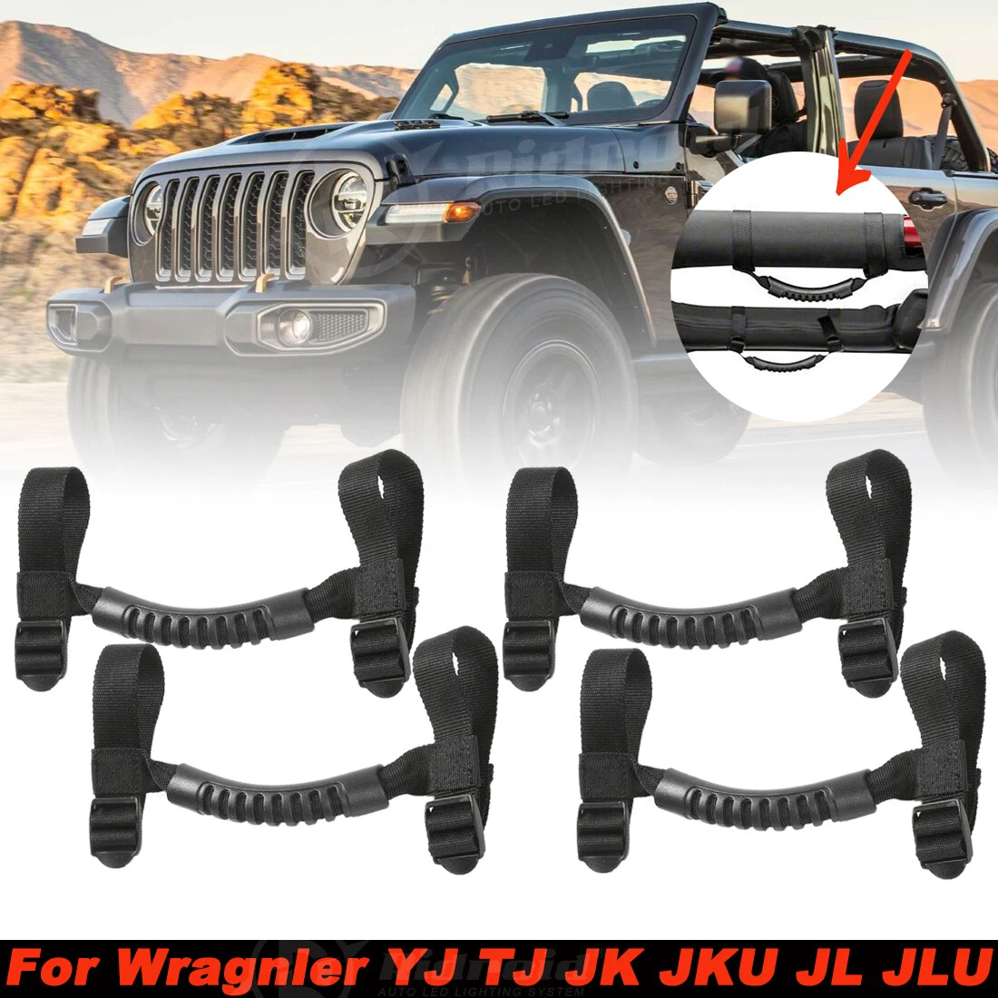 4 x Roll Bar Grab Handles Grip Handle for Jeep Wrangler YJ TJ JK JL ...