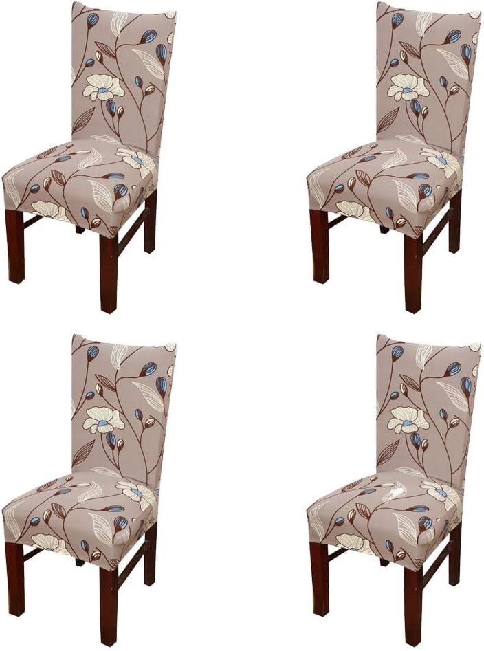 4 x Soft Stretchable Dining Chair Covers with Printed Floral Patterns ...