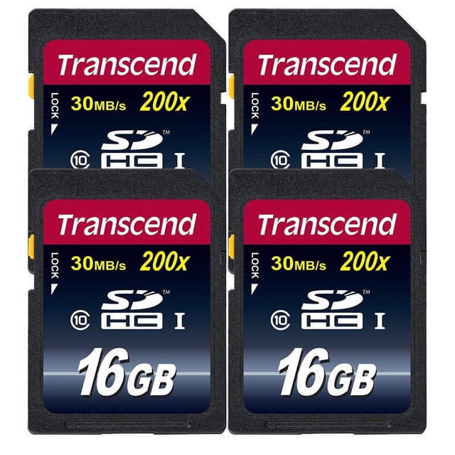 4 x Transcend 16GB Class 10 SDHC Premium 200x Memory Card for Canon ...