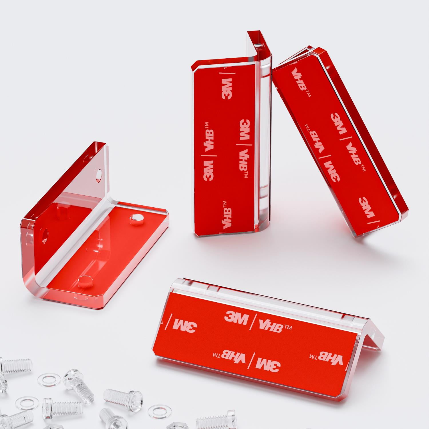 4 x V2, 5mm thickness, Self Adhesive, Angled L Brackets, Polished Clear ...