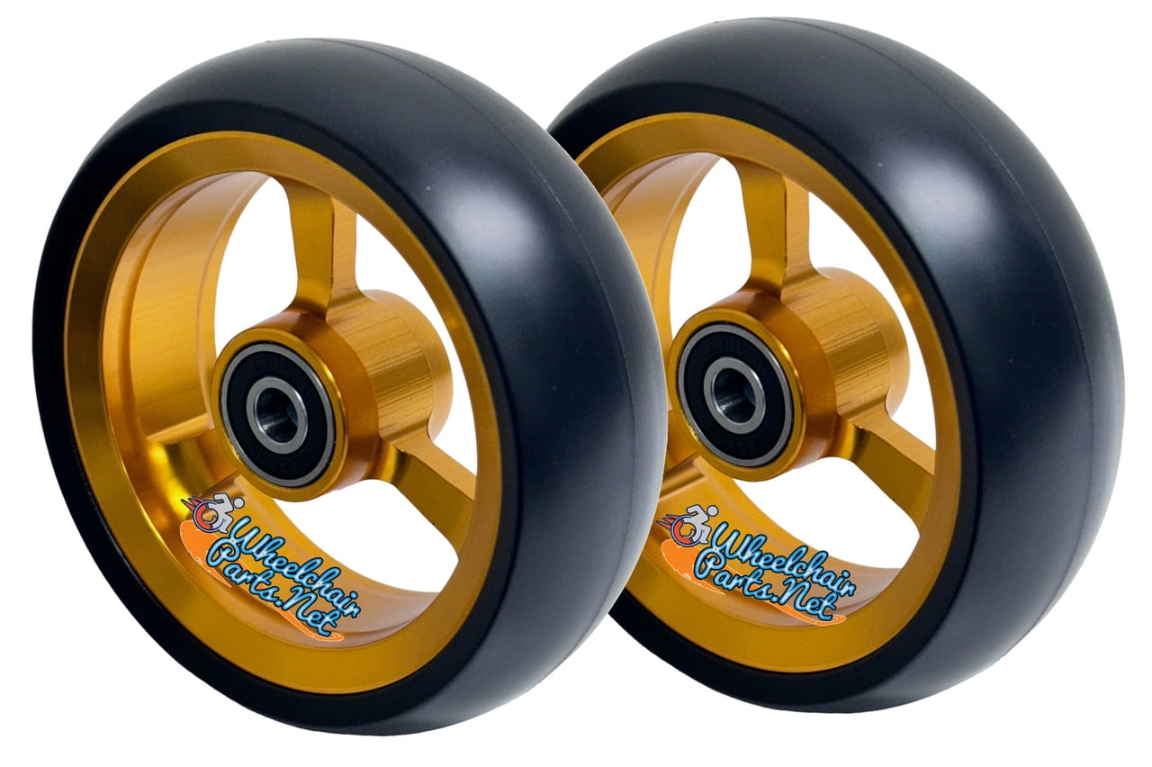 4"x1.40" Wheelchair Caster Wheel Gold Aluminum Rim, Soft Roll Tire and ...
