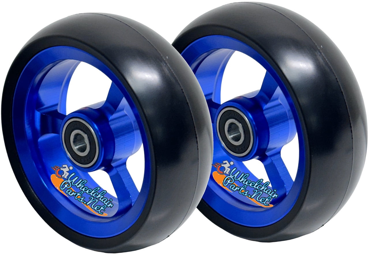4"x1.40" Wheelchair Caster Wheel With Blue Aluminum Rim, Soft Roll Tire ...