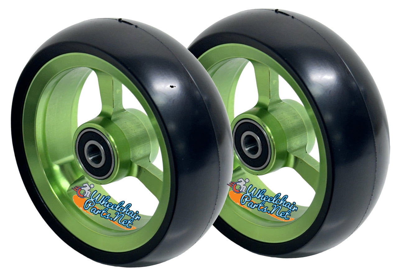 4"x1.40" Wheelchair Caster Wheel With Green Aluminum Rim, Soft Roll ...