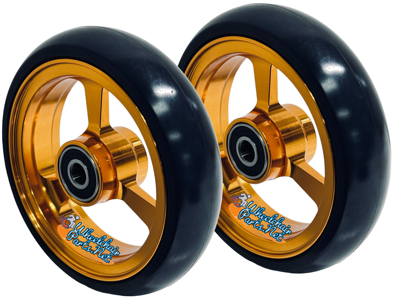 4"x1" Wheelchair Caster Wheel Gold Aluminum Rim, Soft Roll Tire and 5/ ...