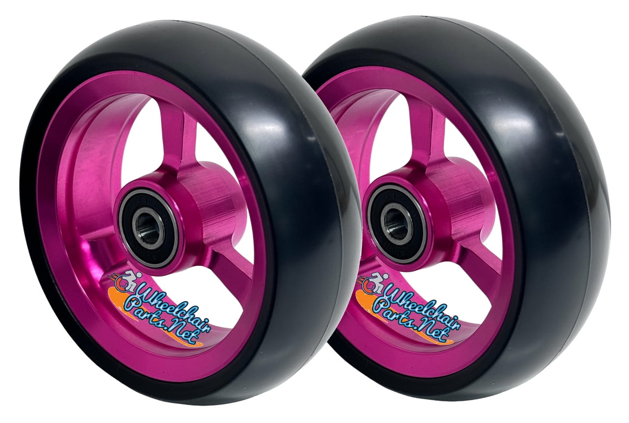 4"x1" Wheelchair Caster Wheel With Pink Aluminum Rim, Soft Roll Tire ...