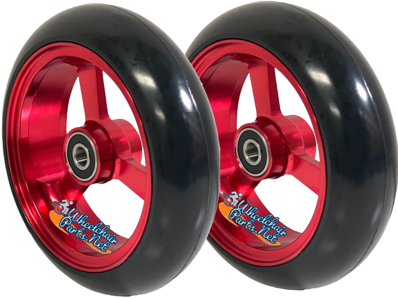 4"x1" Wheelchair Caster Wheel With Red Aluminum Rim, Soft Roll Tire and ...