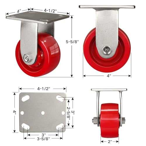 4"x2" Heavy Duty Casters- Industrial Caster Solid Polyurethane Wheel ...