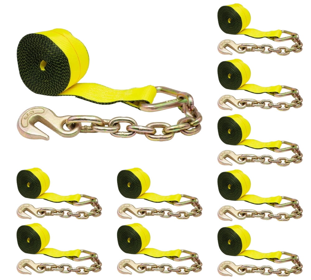 4"x30' Winch Straps w/chain, Flatbed tie down straps WLL 5400 lbs (10 ...