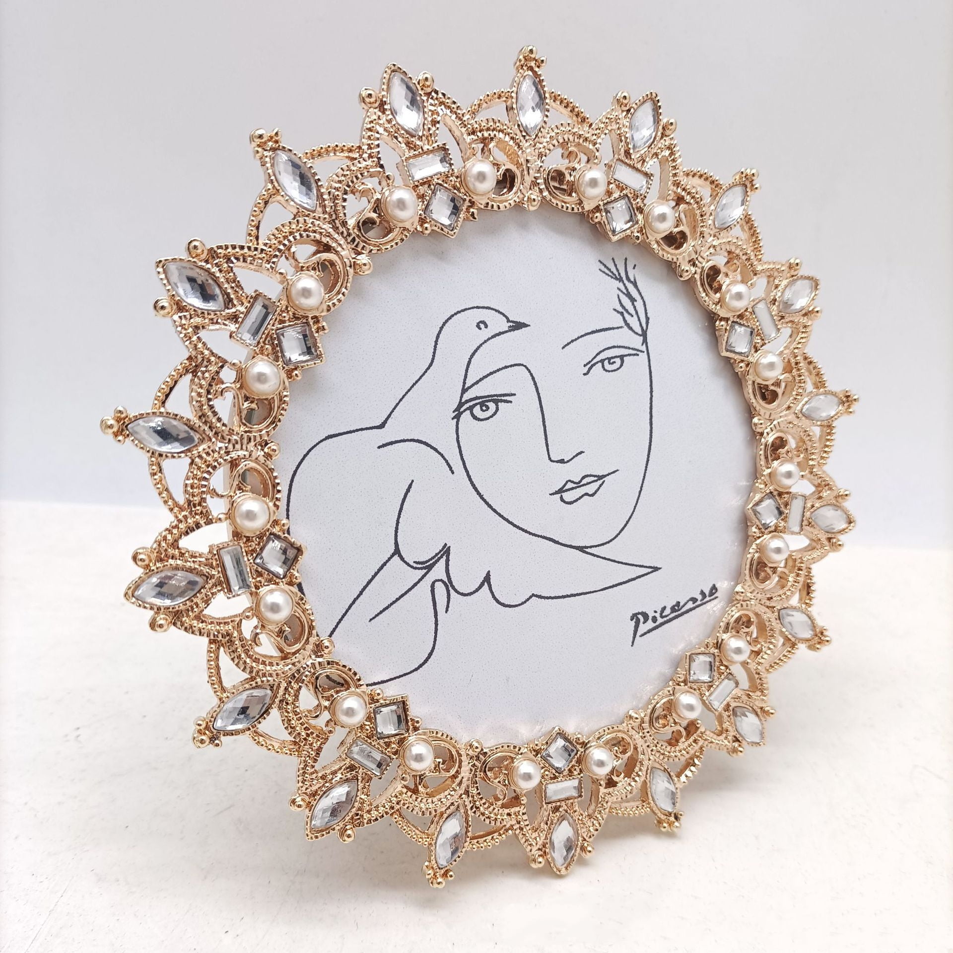 4"x4" Gold Round Small Circular Metal Photo Frame, Soft Installation ...
