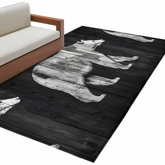 4'x6' Area Rugs Black White Bear Washable Area Rugs Non-Slip Indoor ...