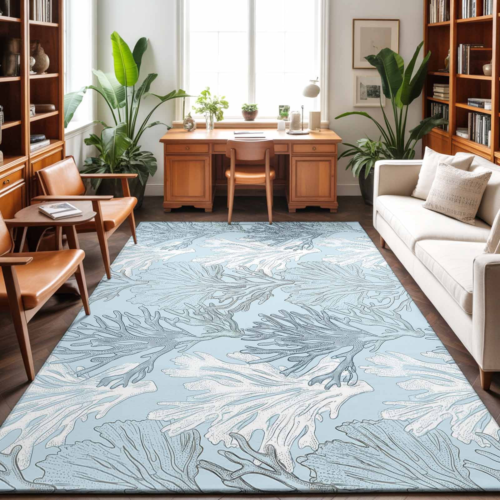 4'x6' Area Rugs, Blue Coral Coastal Indoor Outdoor Area Rug for Living ...