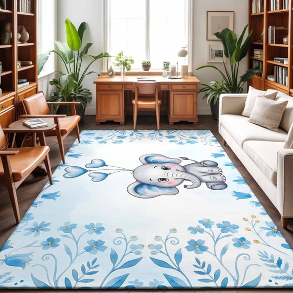 4'x6' Area Rugs, Blue Elephants Indoor Outdoor Area Rug for Living Room ...