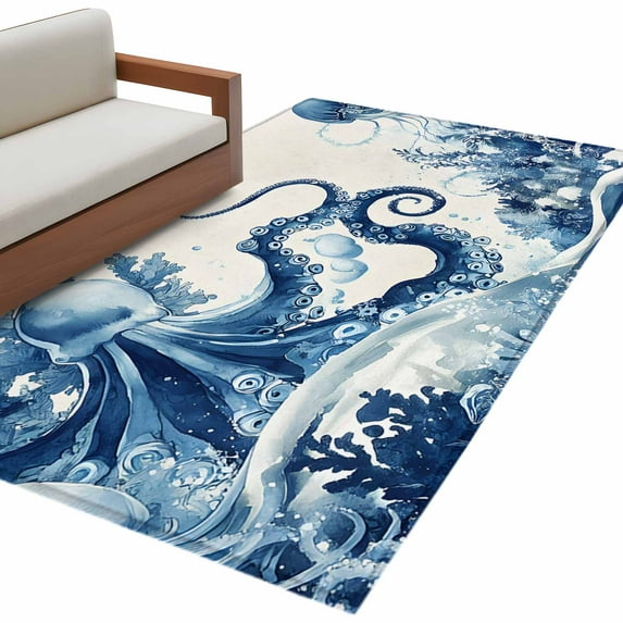 4'x6' Area Rugs Blue Jellyfish Coastal Washable Area Rugs Non-Slip ...