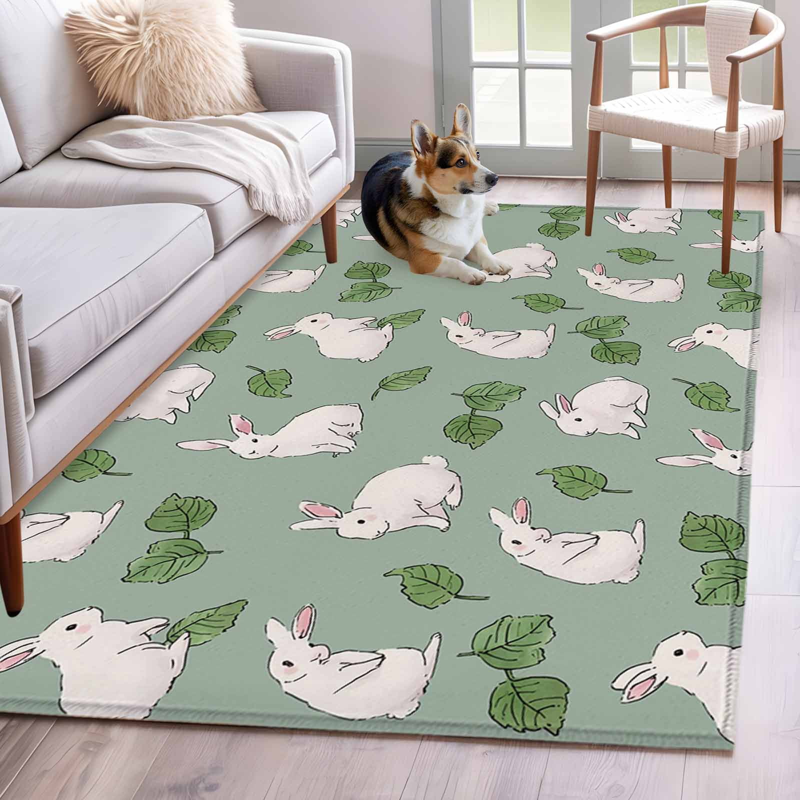 4'x6' Area Rugs, Cute Rabbits Indoor Outdoor Area Rug for Living Room ...