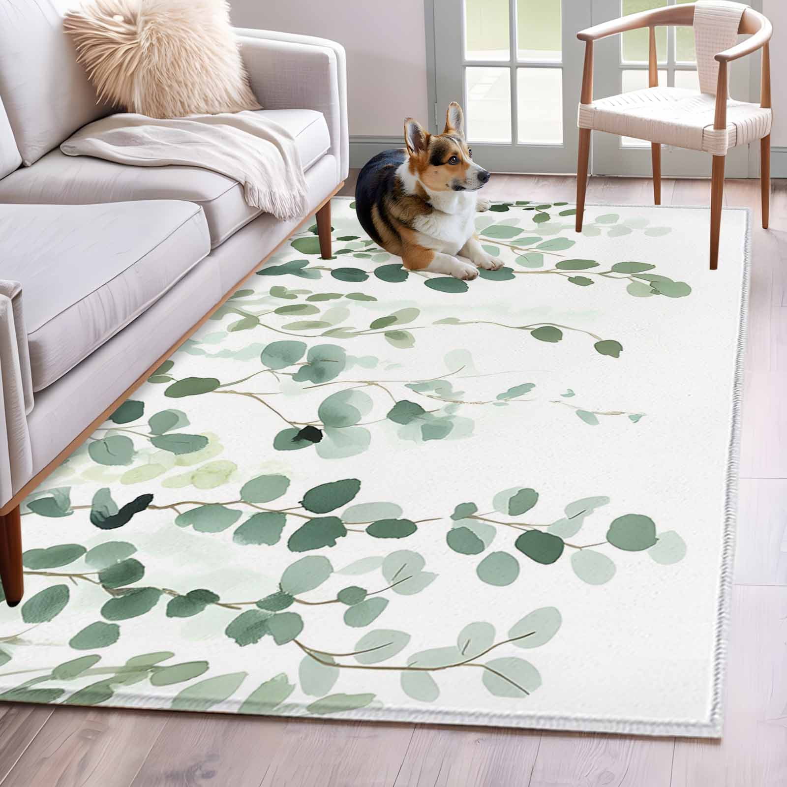 4'x6' Area Rugs, Eucalyptus Leaf Sage Green Indoor Outdoor Area Rug for ...