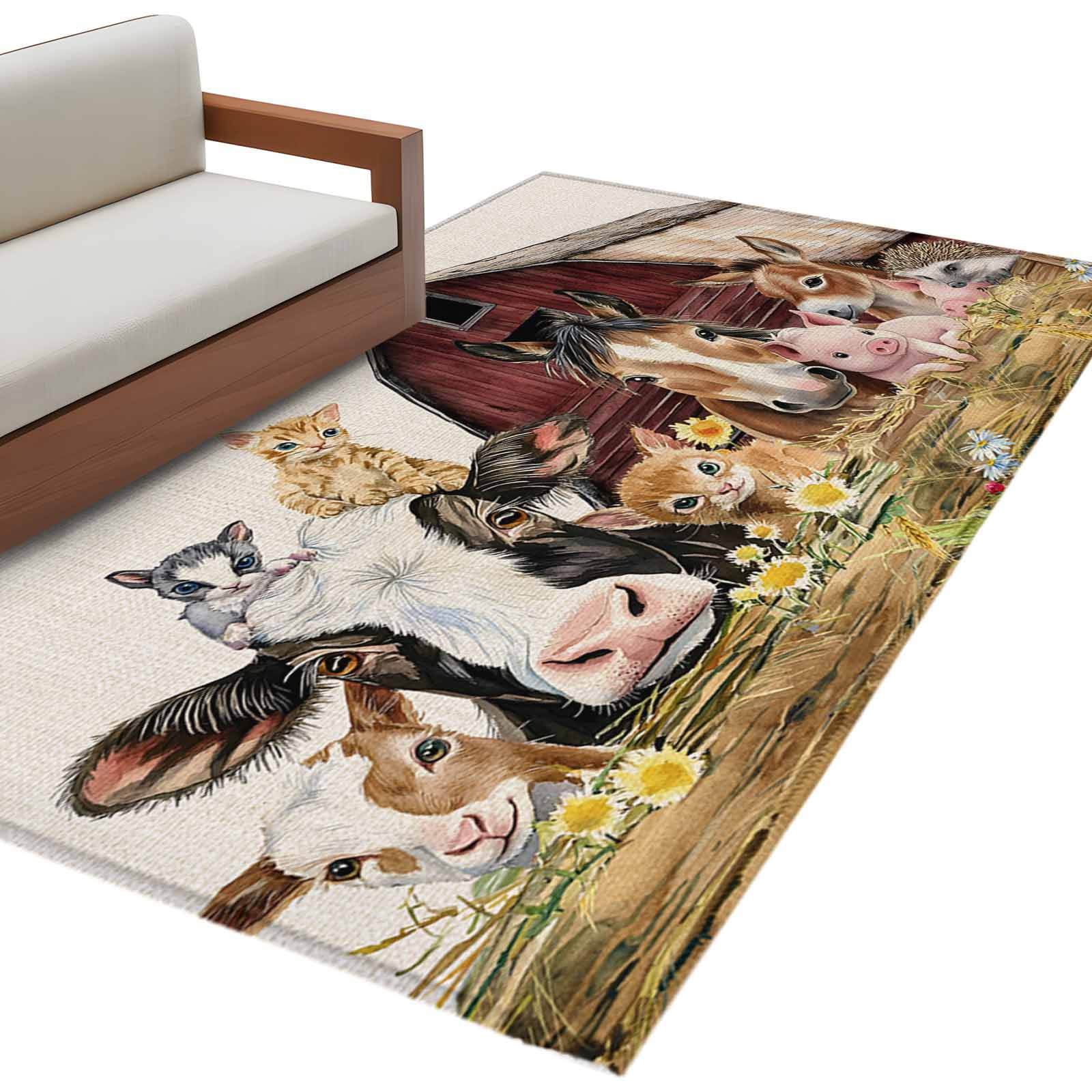 4'x6' Area Rugs Farm Cow Pig Washable Area Rugs Non-Slip Indoor Floor ...
