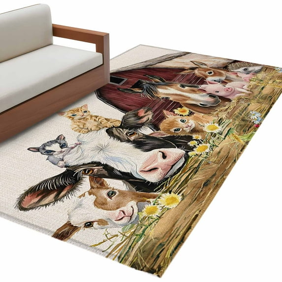 4'x6' Area Rugs Farm Cow Pig Washable Area Rugs Non-Slip Indoor Floor ...