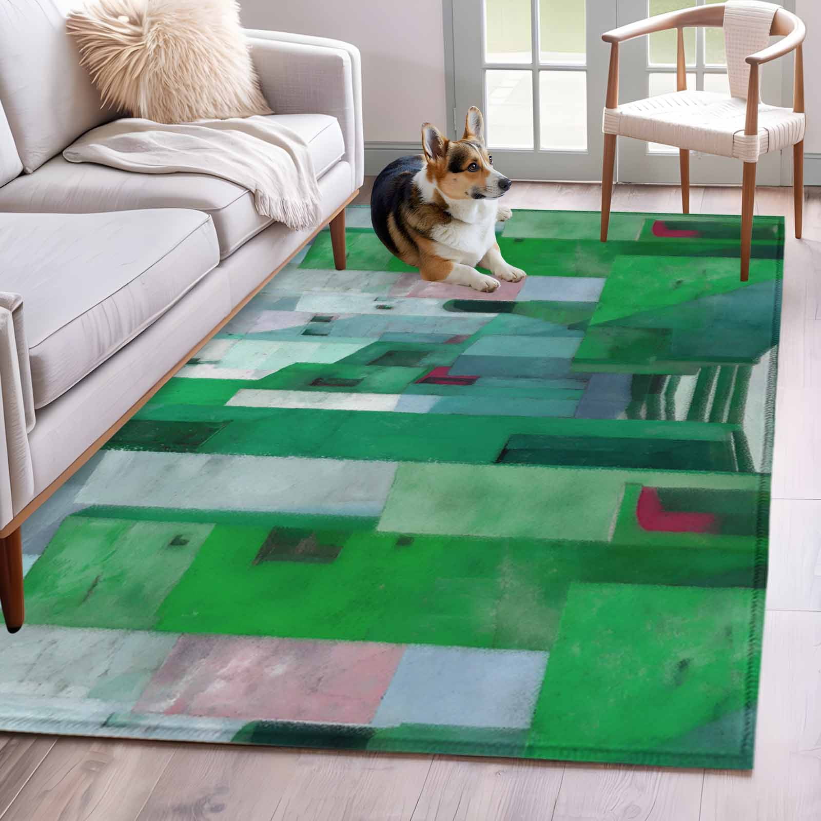 4'x6' Area Rugs, Green Geometric Indoor Outdoor Area Rug for Living ...
