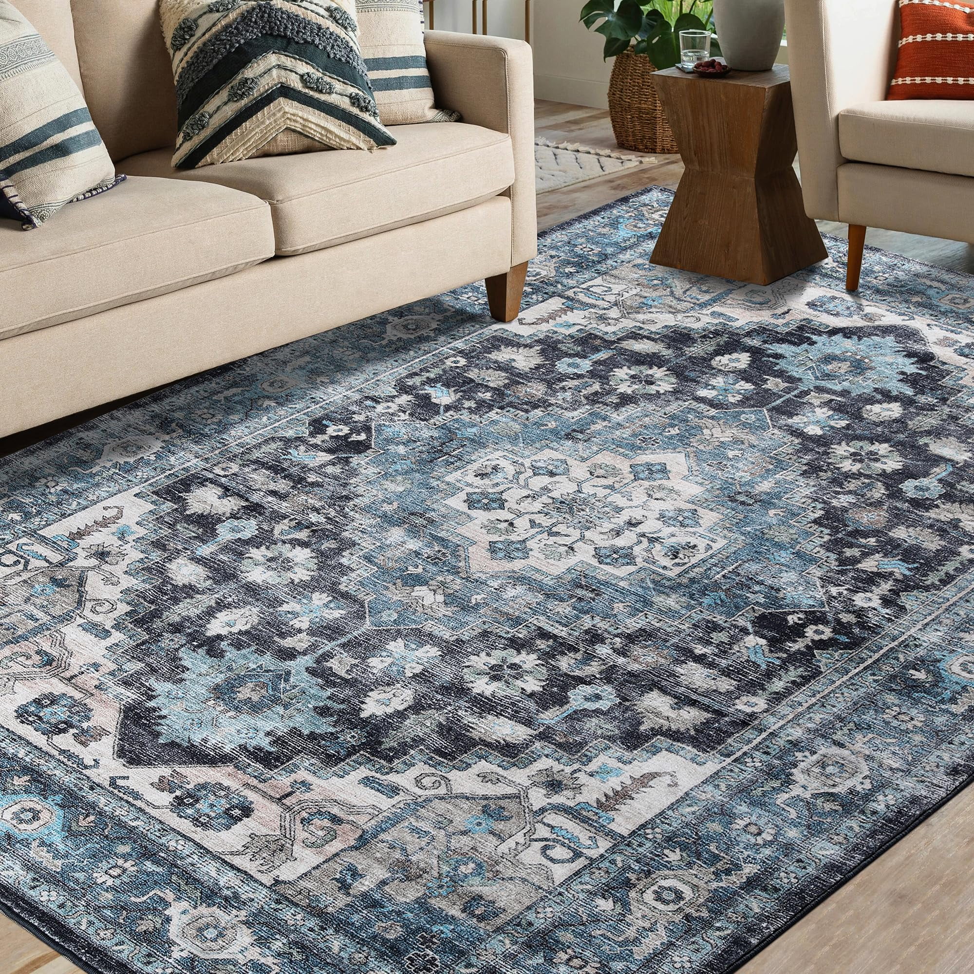 4'x6' Area Rugs For Living Room,Non Slip Washable Vintage Rug Boho Rugs ...