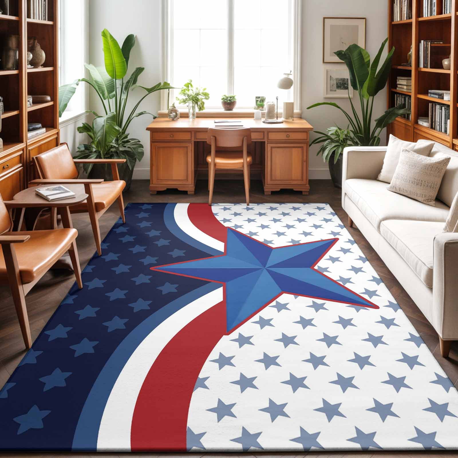 4'x6' Area Rugs, Navy Blue Stars 4th of July Indoor Outdoor Area Rug ...