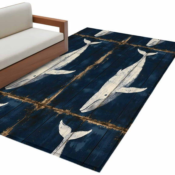 4'x6' Area Rugs Ocean Blue Whale Washable Area Rugs Non-Slip Indoor ...