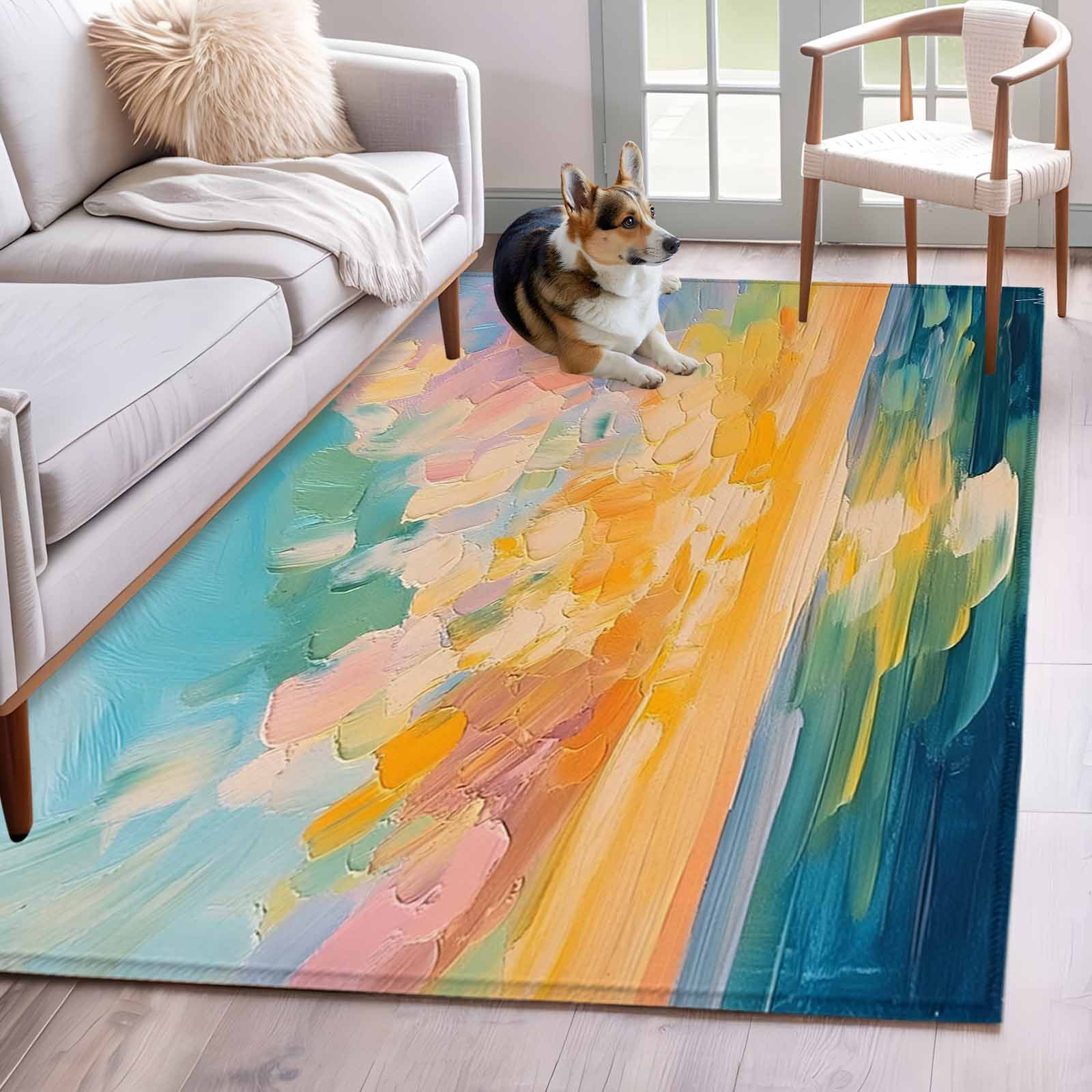 4'x6' Area Rugs, Oil Painting Beach Indoor Outdoor Area Rug for Living ...