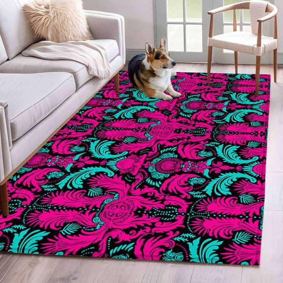 4'x6' Area Rugs, Pink Turquoise Abstract Indoor Outdoor Area Rug for ...
