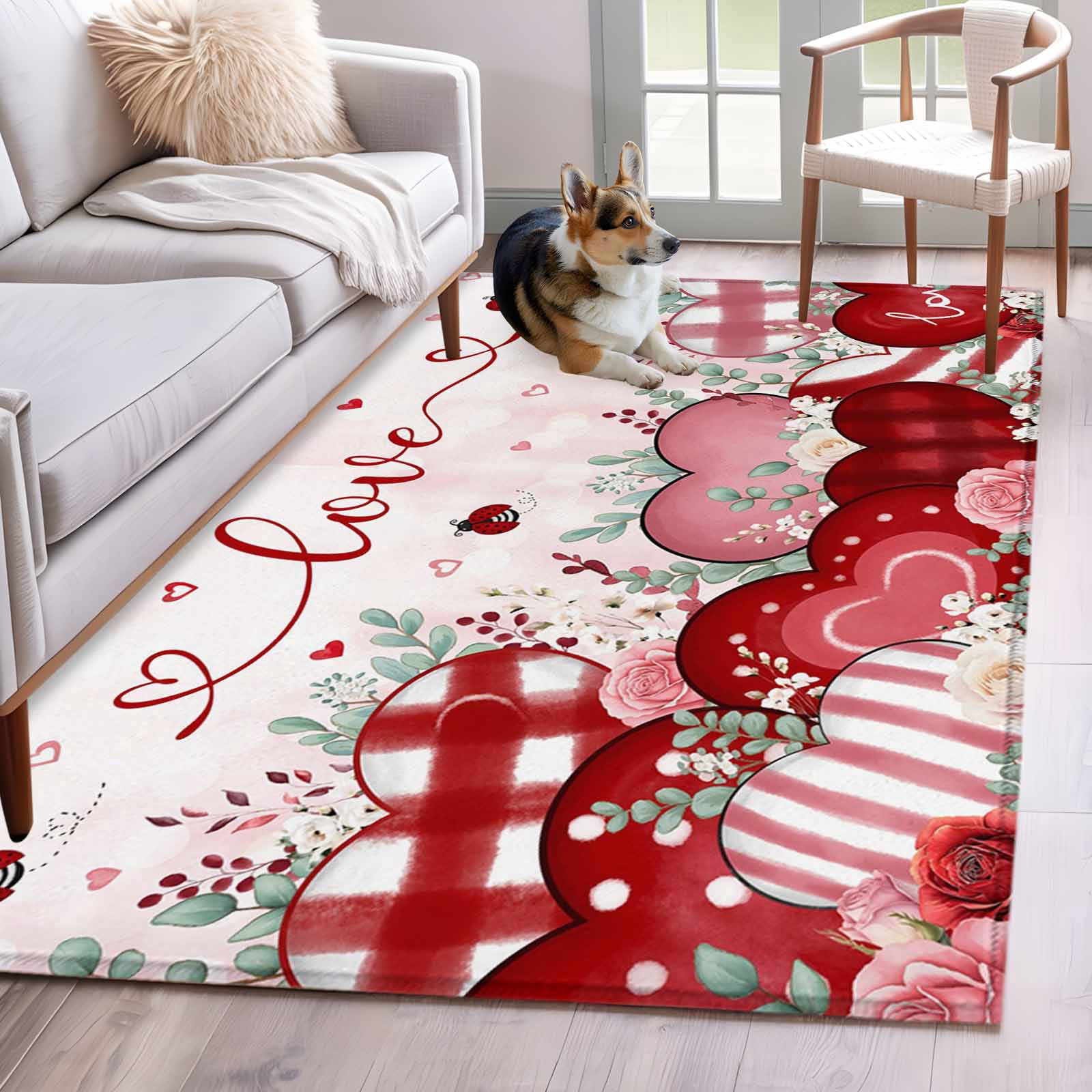 4'x6' Area Rugs, Pink Valentines Day Indoor Outdoor Area Rug for Living ...