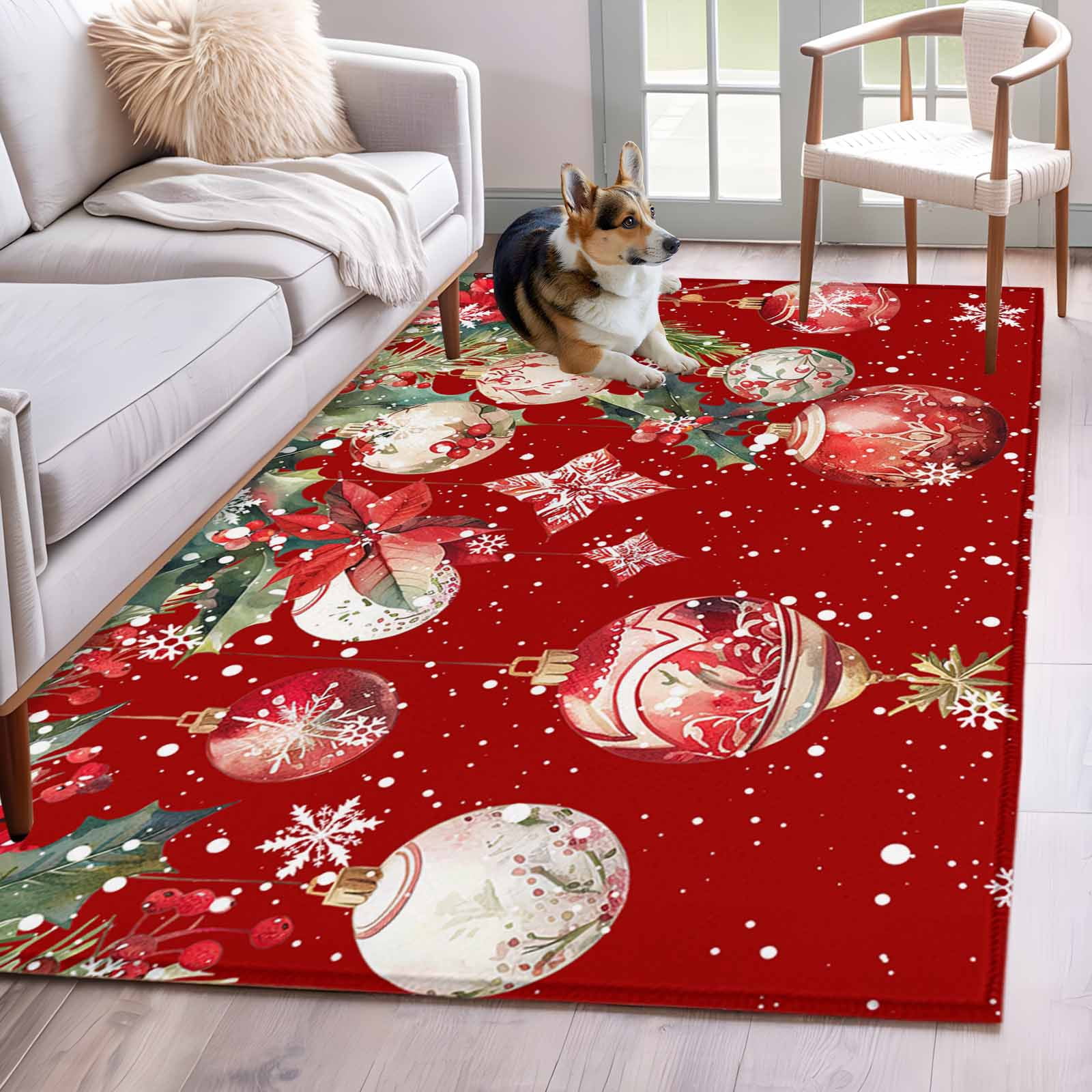4'x6' Area Rugs, Red Christmas Balls Indoor Outdoor Area Rug for Living ...