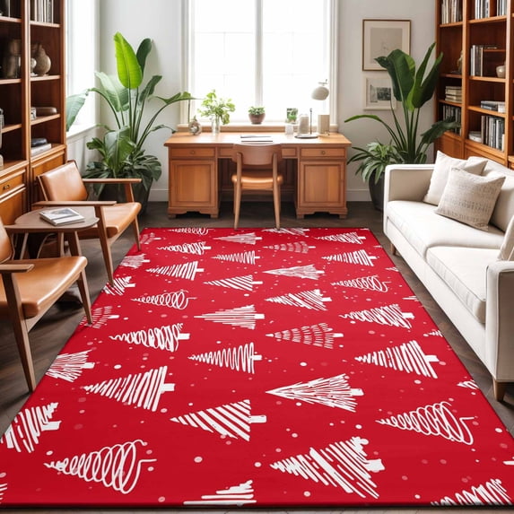 4'x6' Area Rugs, Red Christmas Trees Indoor Outdoor Area Rug for Living ...