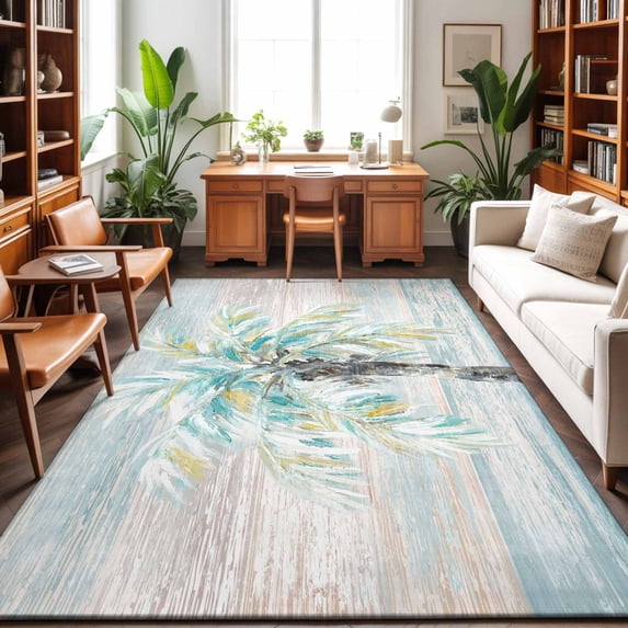 4'x6' Area Rugs, Teal Coastal Tree Indoor Outdoor Area Rug for Living ...
