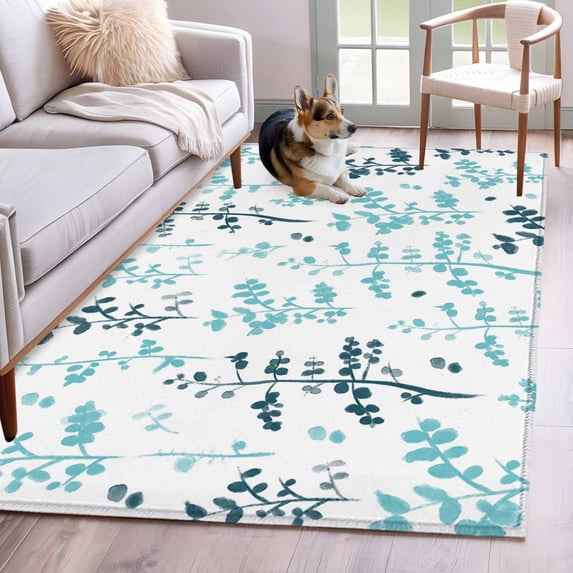 4'x6' Area Rugs, Teal Green Botanical Indoor Outdoor Area Rug for ...