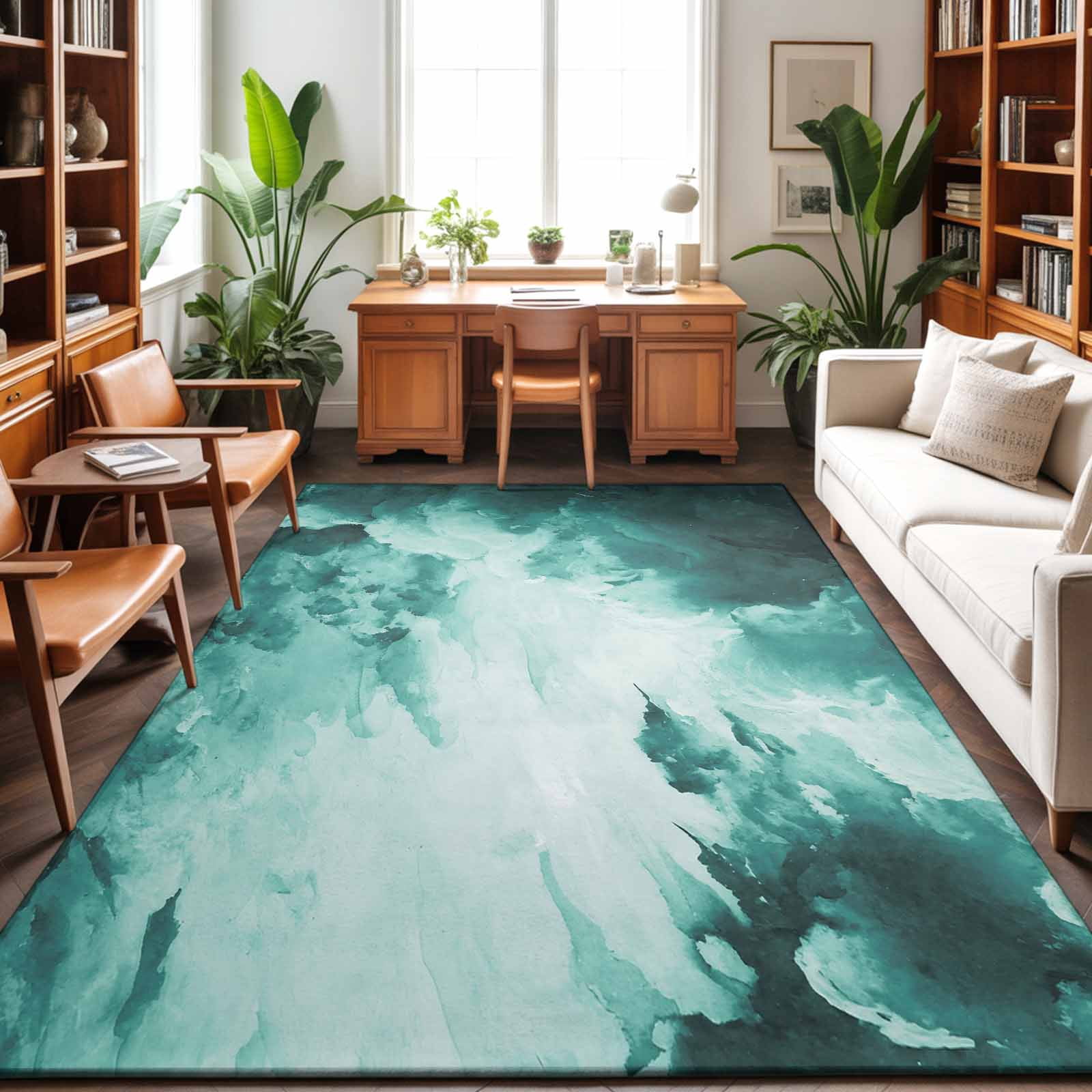 4'x6' Area Rugs, Teal Green Ombre Clouds Indoor Outdoor Area Rug for ...