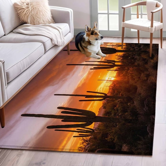 4'x6' Area Rugs, Western Cactus Sunset Indoor Outdoor Area Rug for ...