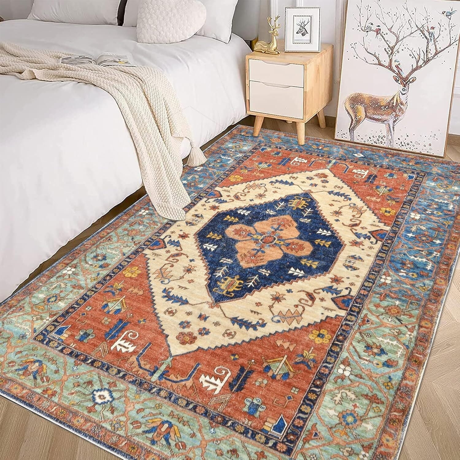 4'x6' Boho Rugs for Living Room,4x6ft Area Rug Machine Washable Bedroom ...
