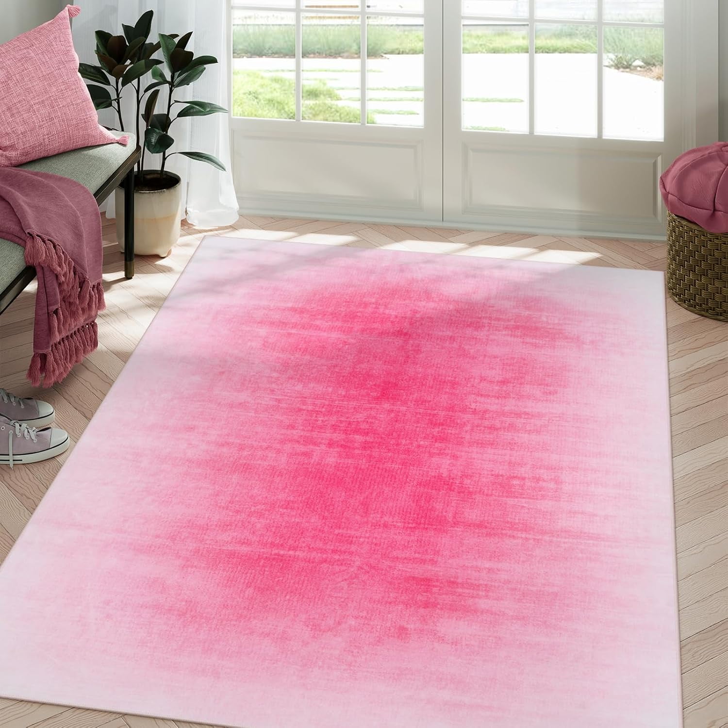 4'x6' Hot Pink Area Rugs for Bedroom Girls Contemporary Ombre Nursery ...
