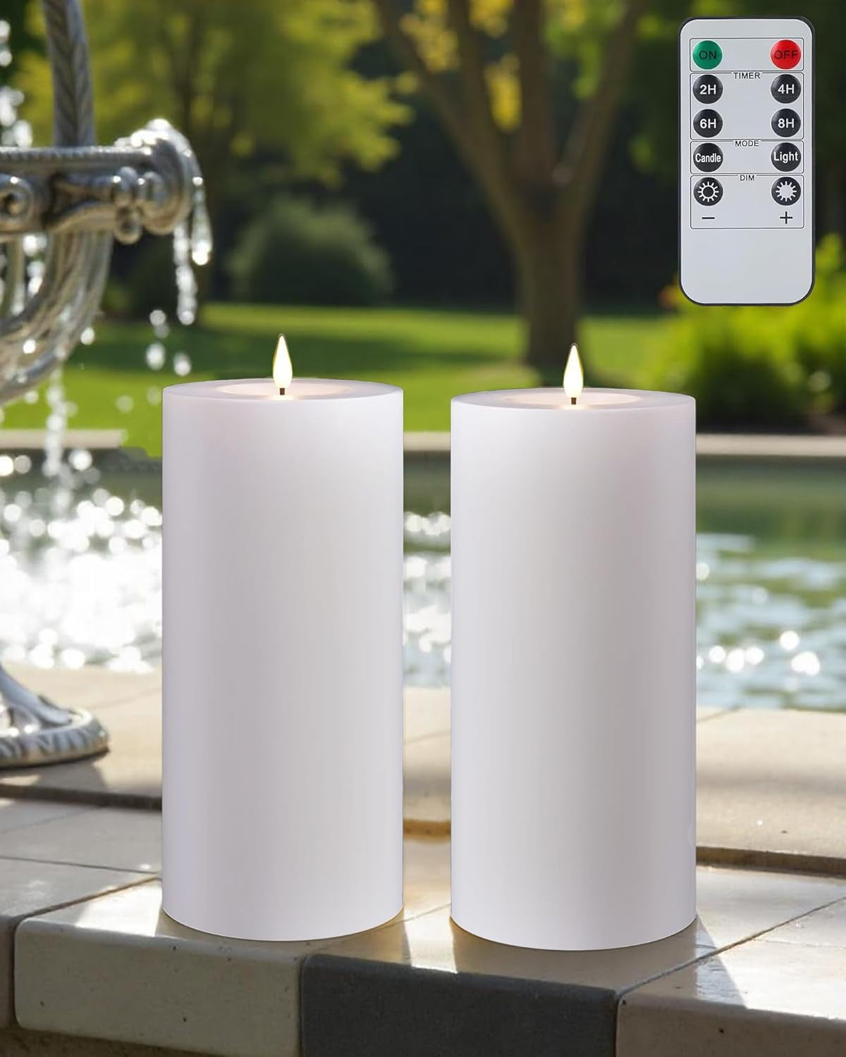 4"x8" Outdoor Waterproof Flameless Candles with Remote and Timers, LED Candles, Battery Operated ...