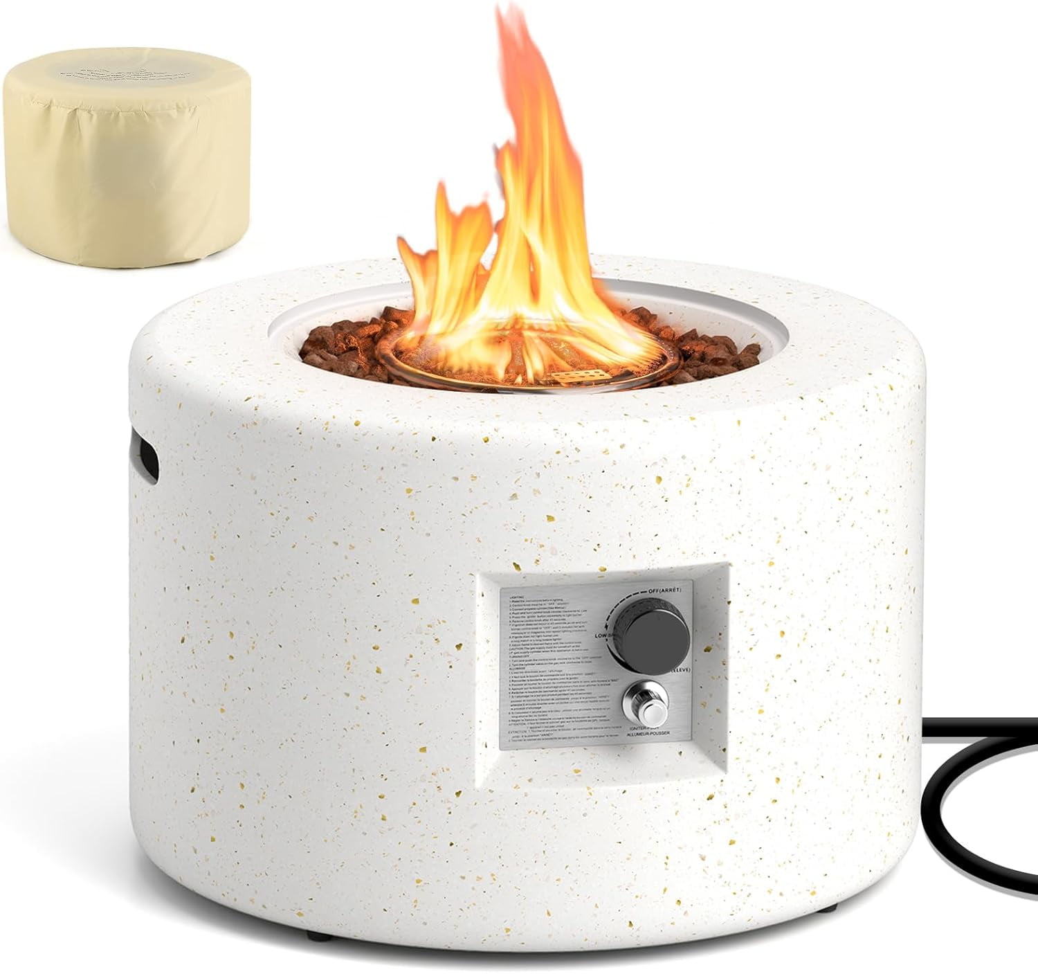 40,000 BTU Outdoor Fire Pit Table, 25.5” Round Terrazzo Propane Gas ...