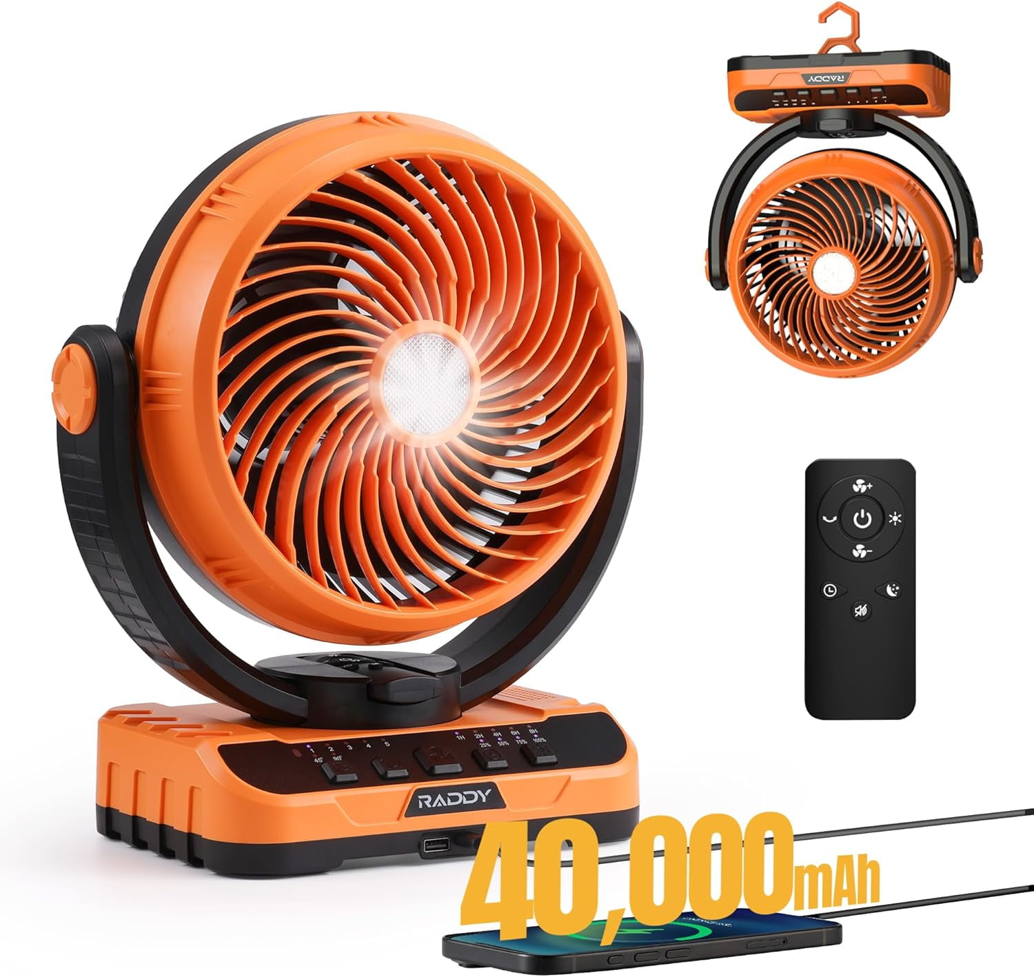40,000mAh rechargeable battery, quiet oscillating fan with LED light, 5 ...