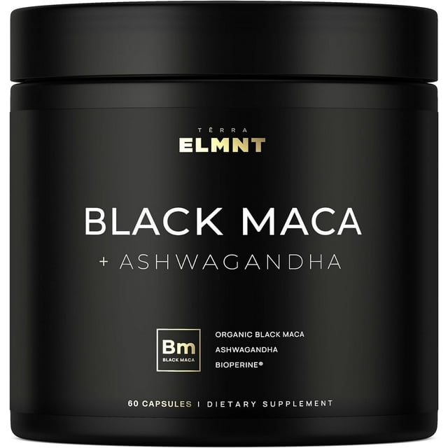 Terra ELMNT Organic Black Maca Root & Ashwagandha Supplement Capsules, 40x Strength, 40,000mg ...