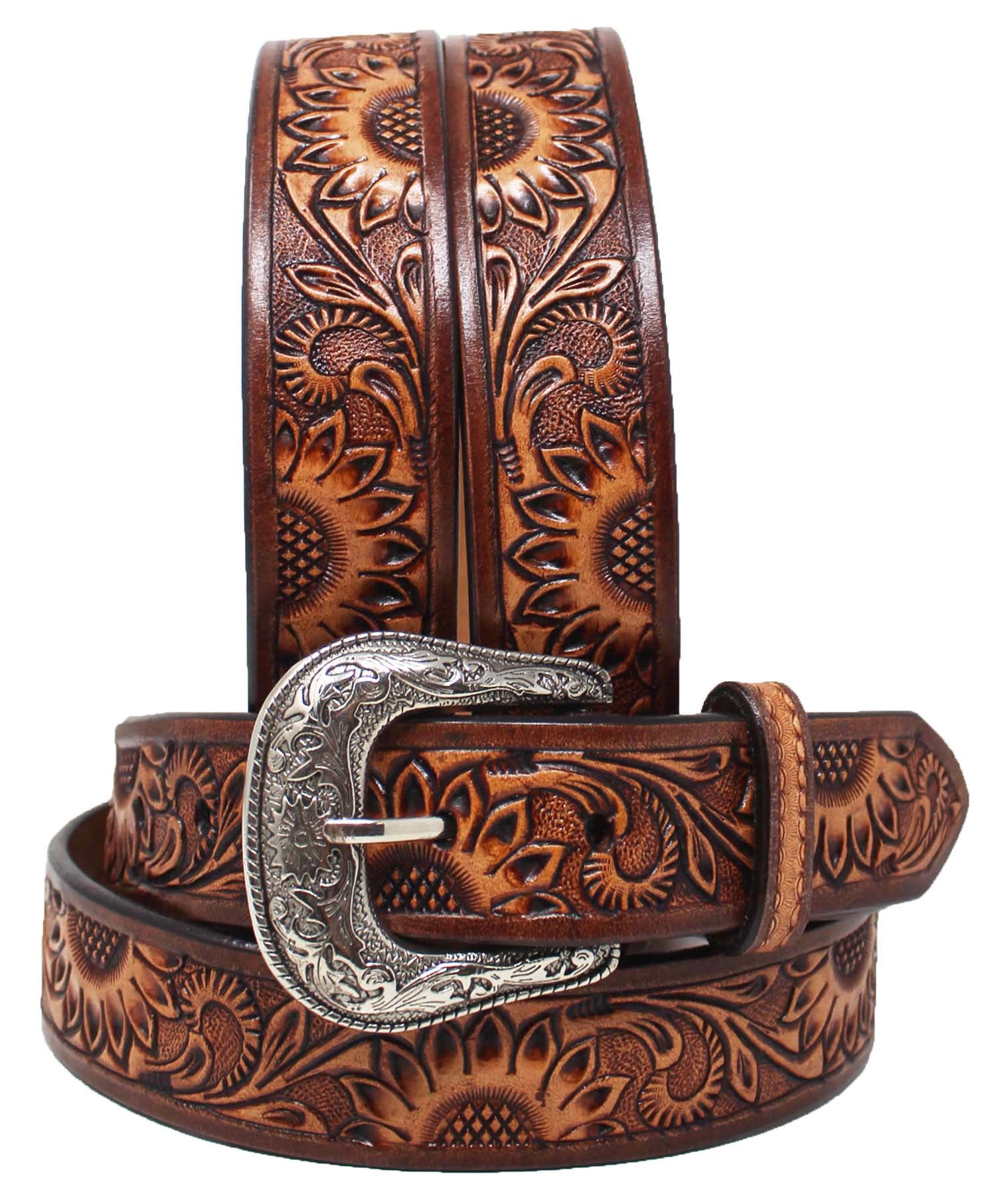 40 1-1/2" Wide Western Cowboy SunFlower Floral Tooled Full-Grain ...