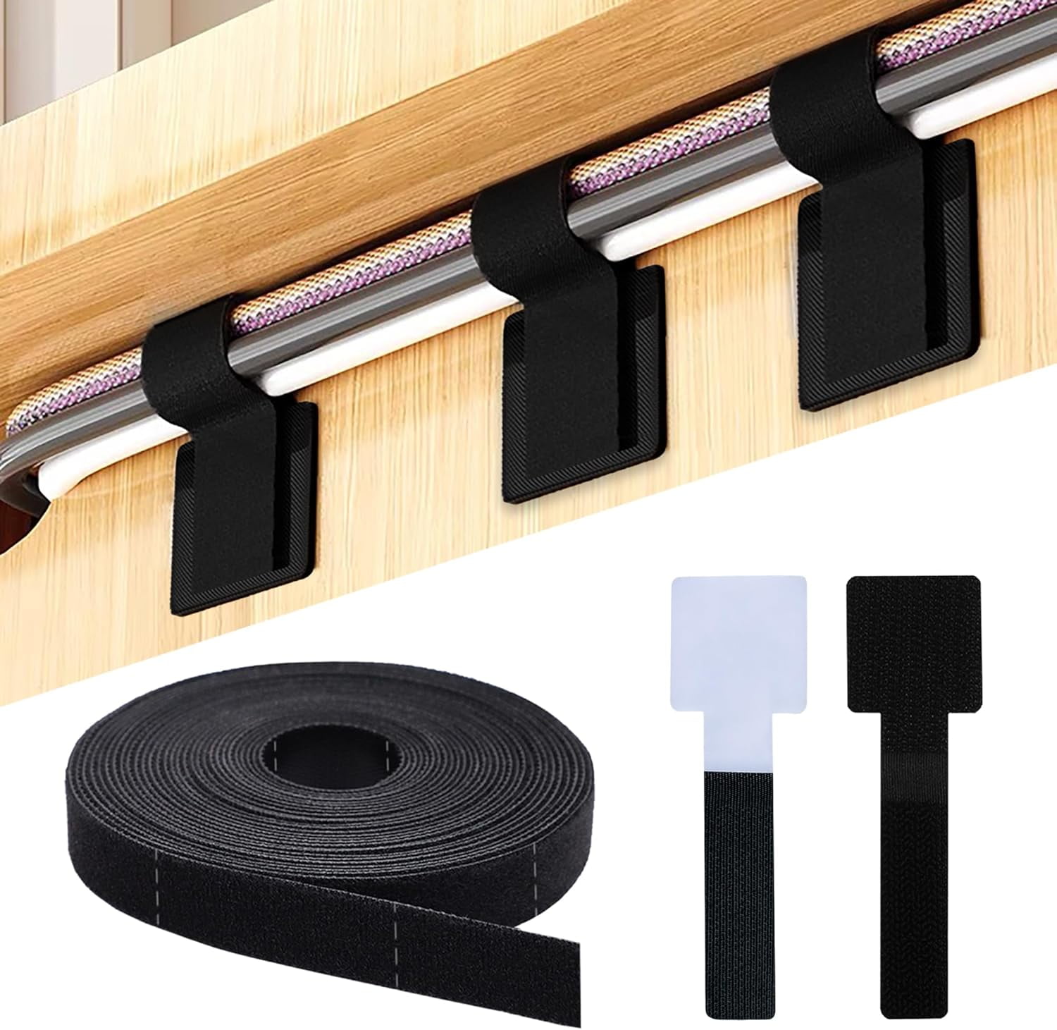 40+1 Hook and Loop Cable Ties, Sticky-Back Cord Organizer, Cable Clip ...
