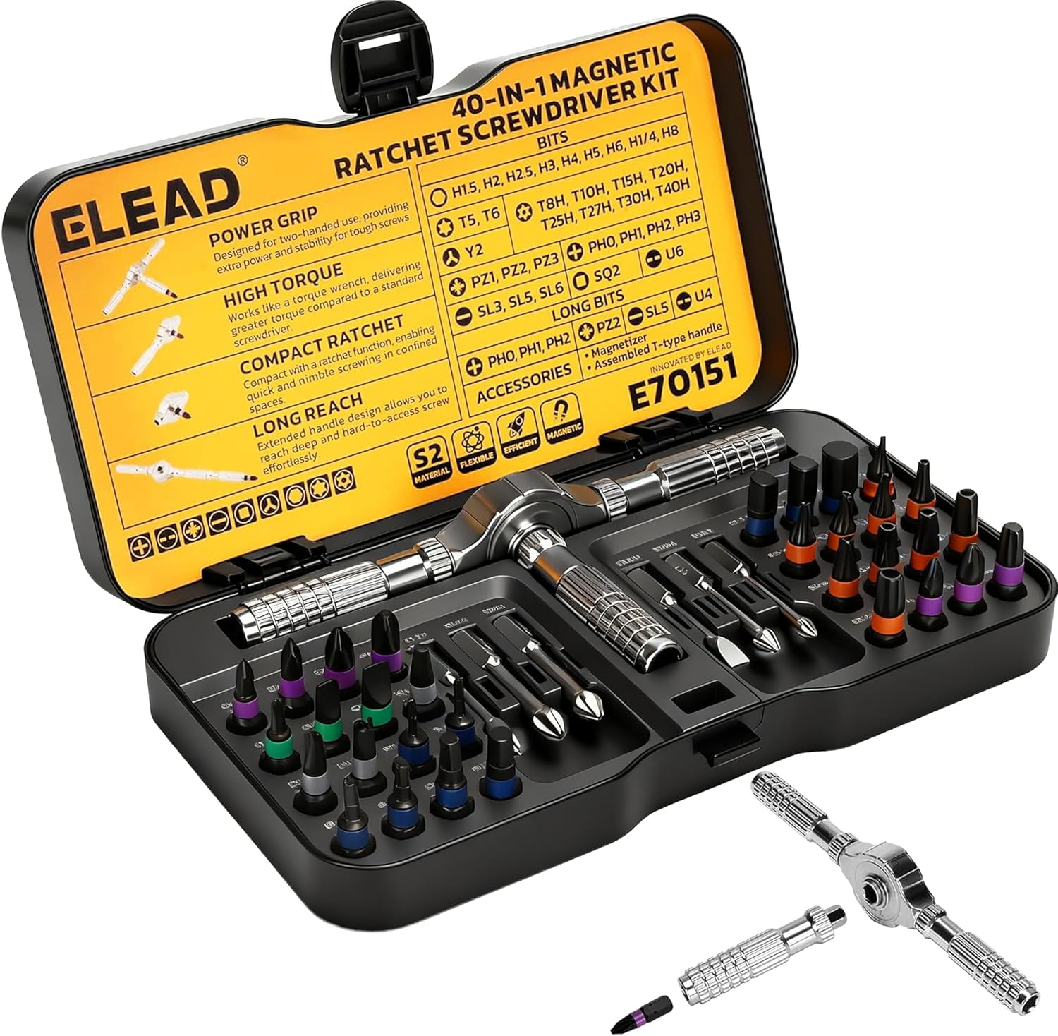 40 in 1 Magnetic Ratchet Screwdriver Set, Multi Bit Magnetic Ratcheting ...