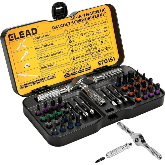 40 in 1 Magnetic Ratchet Screwdriver Set, Multi Bit Magnetic Ratcheting ...