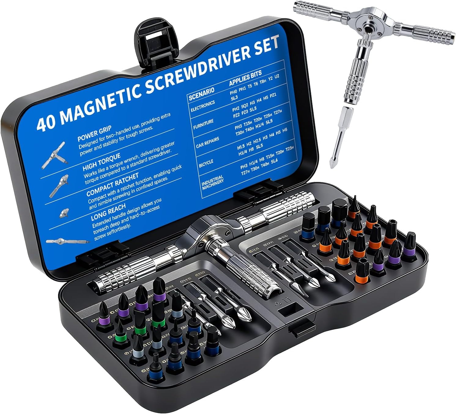 40 in 1 Ratchet Set, Multi Bit Ratcheting Set, Detachable Magsnap Allen ...