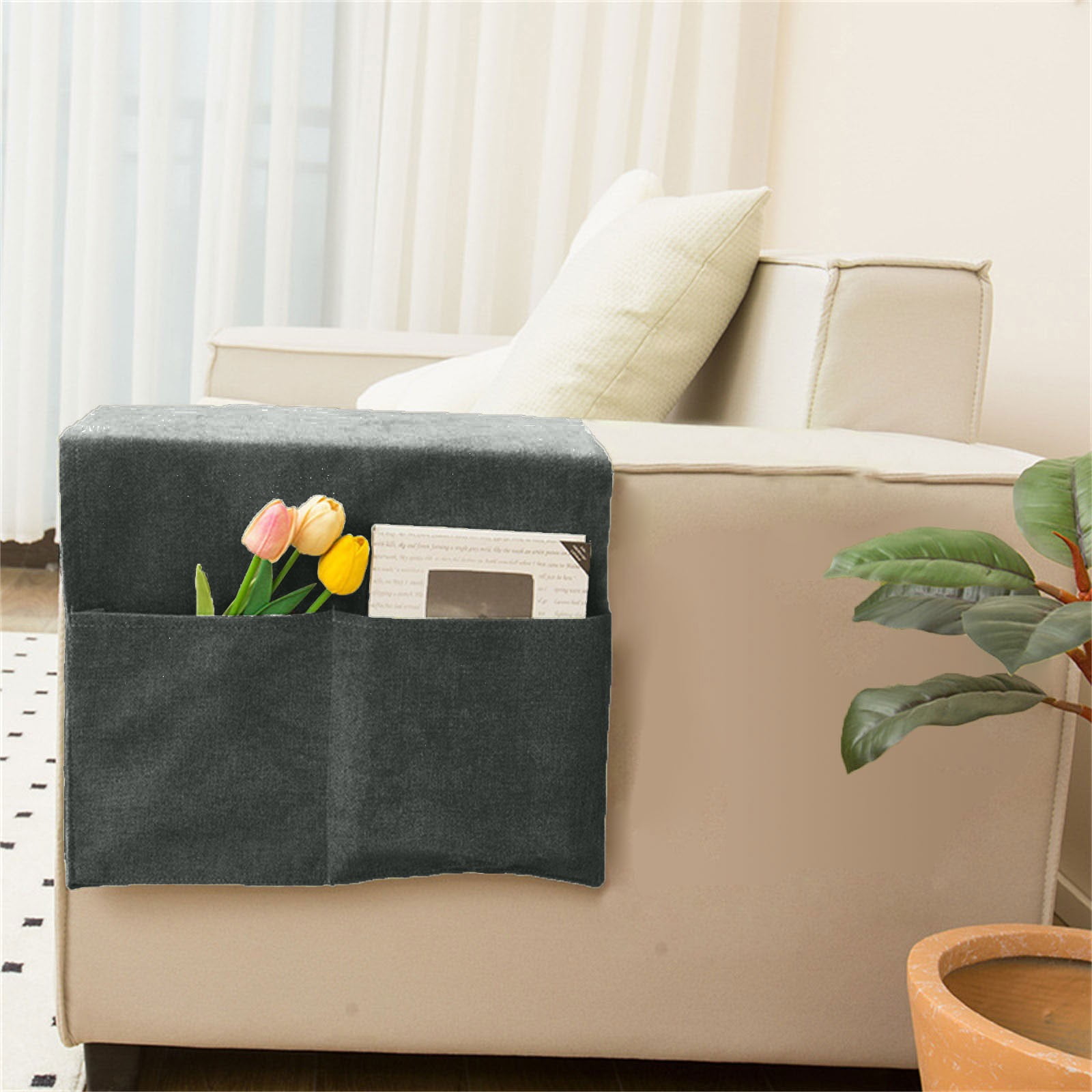 40*110CM Sofa Armrest Organizer Pouch Chenille Sofa Cover Side Pockets ...
