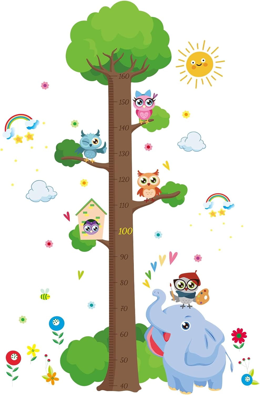 40 to 160 cm Animal Height Chart Elephant PVC Growth Charts Ruler Big ...